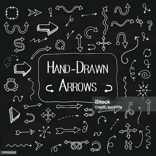Vector Chalkboard Handdrawn Arrows Set Isolated向量圖形及更多不完整圖片 不完整 墨水
