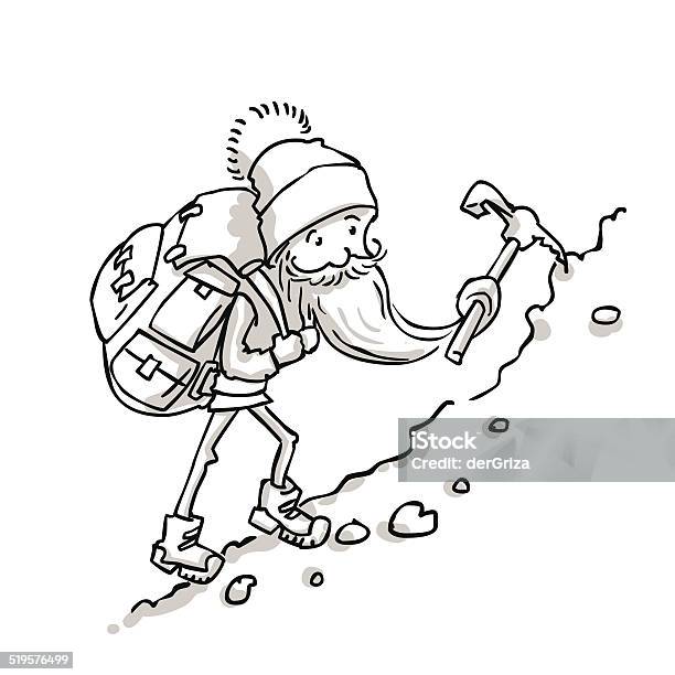 Pendaki Dengan Ransel Besar Mendaki Gunung Ilustrasi Vektor Kartun