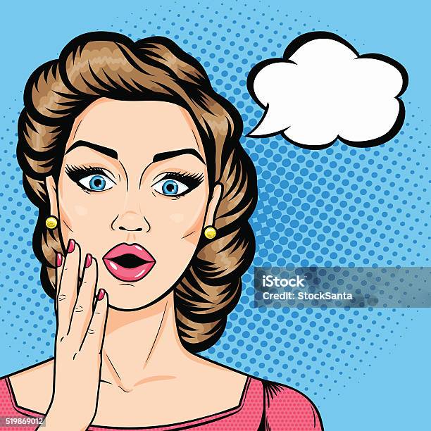 Vector Pop Art Comic Woman Shocked Face With Open Mouth向量圖形及更多女人圖片 Istock