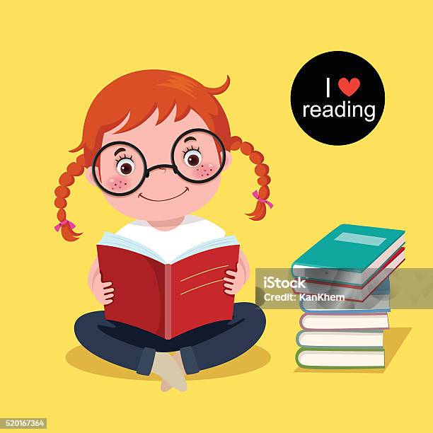 Cute Girl Reading A Book向量圖形及更多讀圖片 讀 兒童 書 Istock