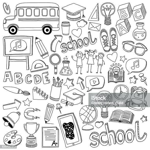 Back To School 낙서 설정합니다 선형 아이콘 고등학교 이하에 대한 스톡 벡터 아트 및 기타 이미지 고등학교 이하