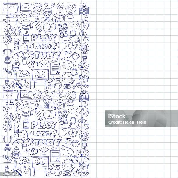 Back To School 낙서 설정합니다 선형 아이콘 곧은에 대한 스톡 벡터 아트 및 기타 이미지 곧은 공부 교육