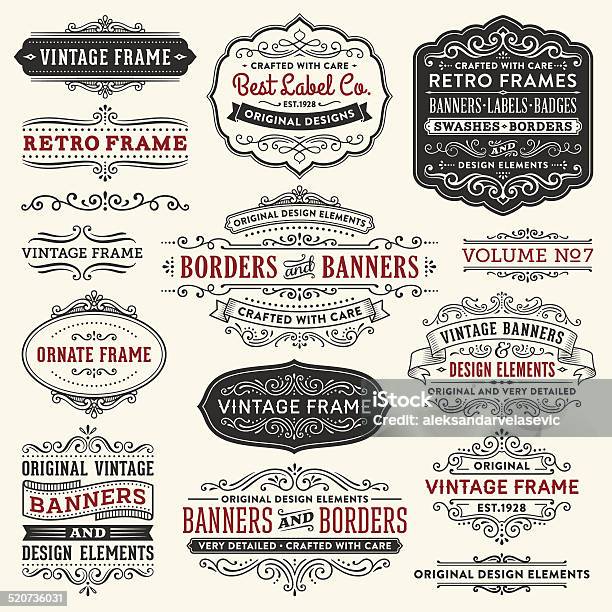 Vintage Frames Banners And Badges向量圖形及更多復古風格圖片 復古風格 1920 1929 舊式