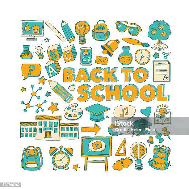 Back To School 낙서 설정합니다 선형 아이콘 곧은에 대한 스톡 벡터 아트 및 기타 이미지 곧은 공부 교육