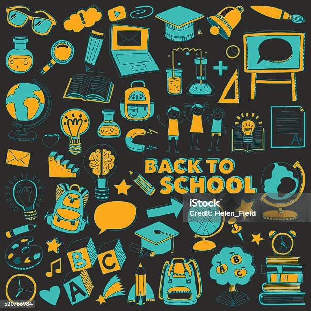 Back To School 낙서 설정합니다 선형 아이콘 곧은에 대한 스톡 벡터 아트 및 기타 이미지 곧은 공부 교육