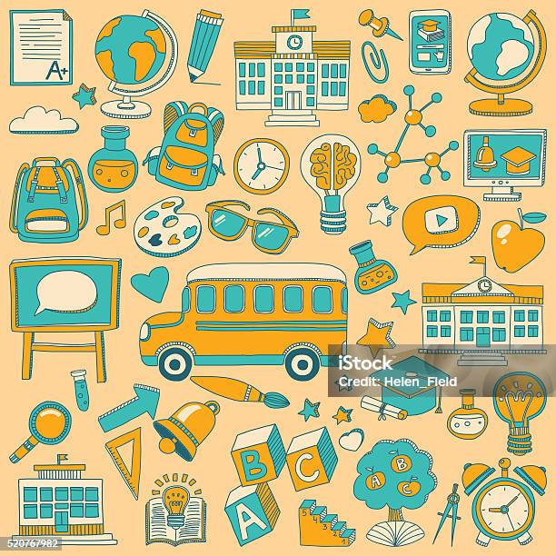 Back To School 낙서 설정합니다 선형 아이콘 교육에 대한 스톡 벡터 아트 및 기타 이미지 교육 낙서 드로잉