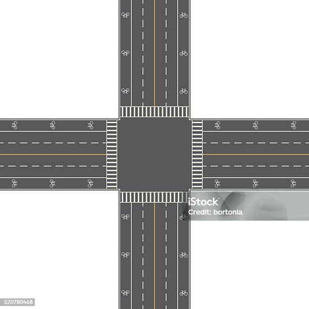 Overhead Perspective View Of A 4way Traffic Intersection向量圖形及更多下面圖片