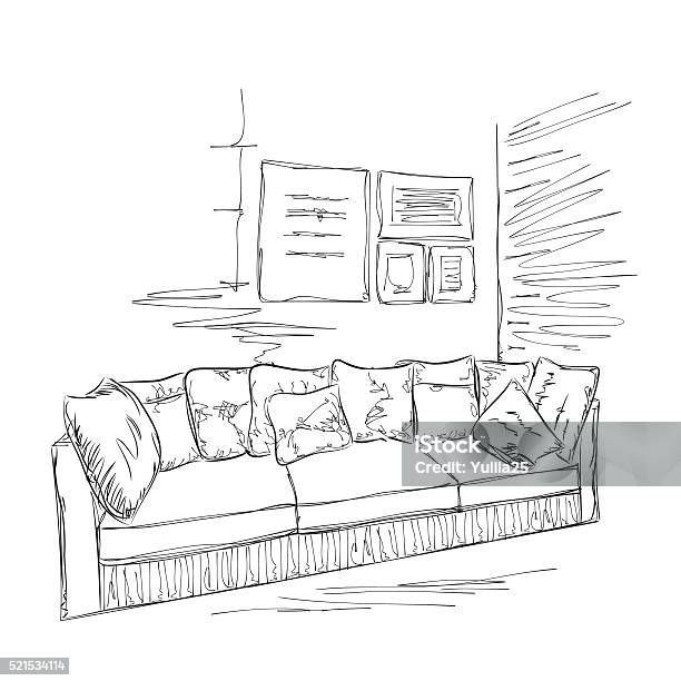 Room Interior Sketch Hand Drawn Sofa向量圖形及更多住宅房間圖片 住宅房間 傢俱 公寓 Istock