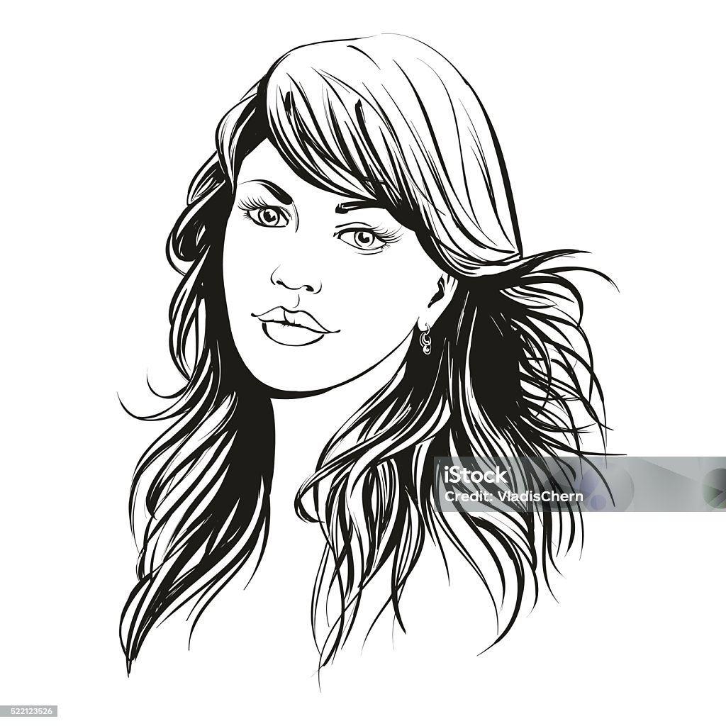 Beautiful Woman Face Hand Drawn Vector Illustration Sketch Stock