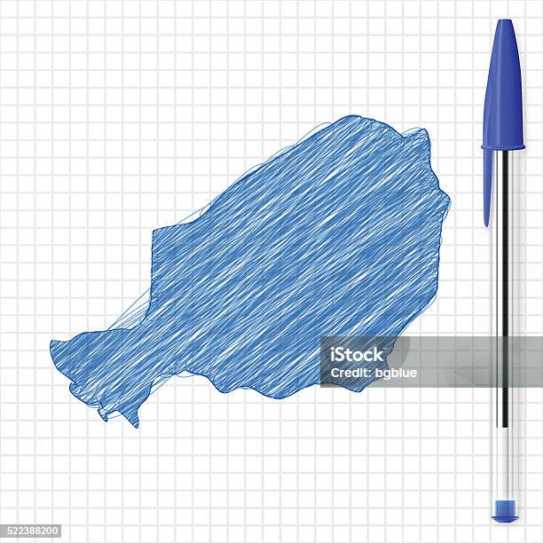 Niger Map Sketch On Grid Paper Blue Pen向量圖形及更多剪裁圖圖片 剪裁圖 原子筆 國家 地域