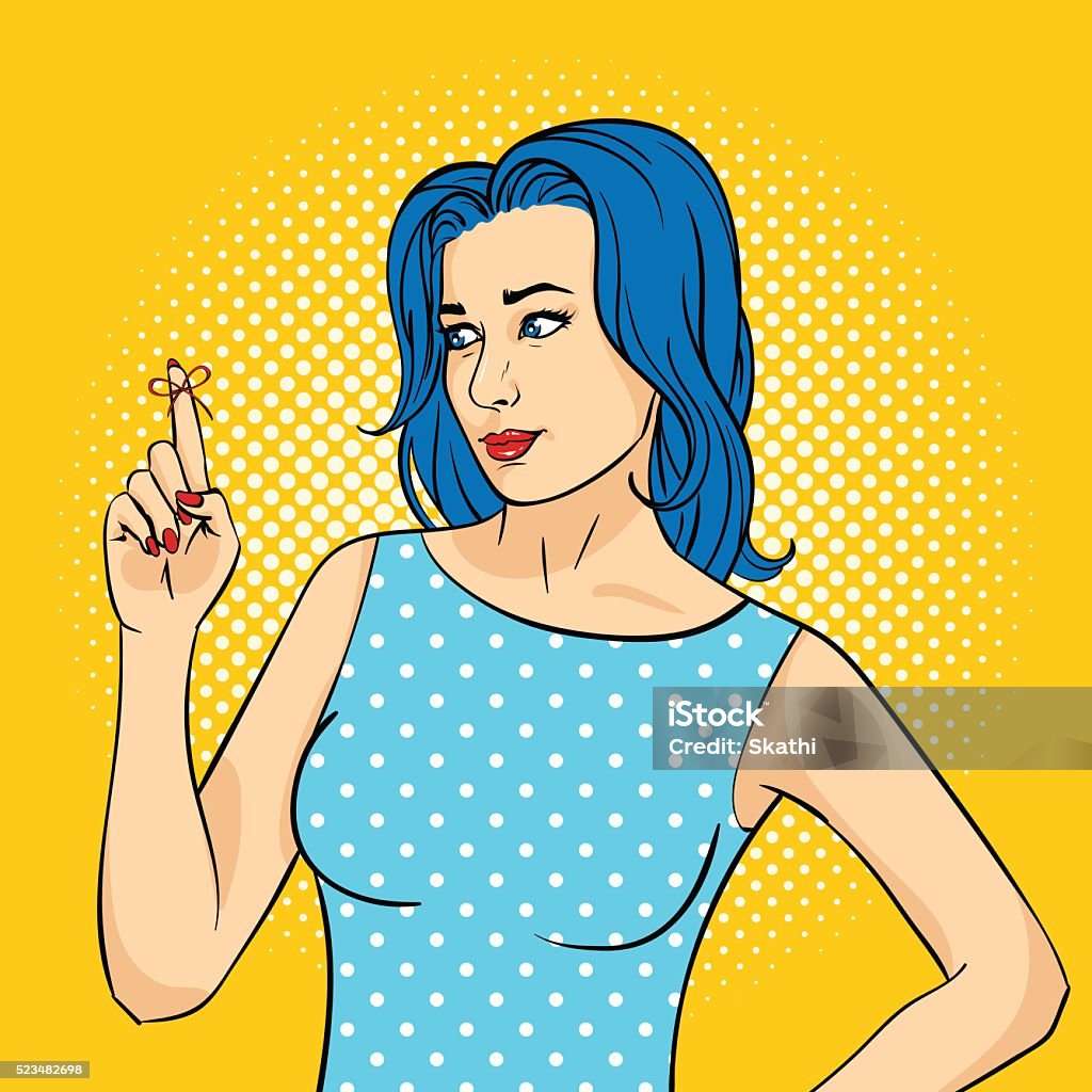 Vector Pop Art Illustration Of Woman With The Reminder String Stock