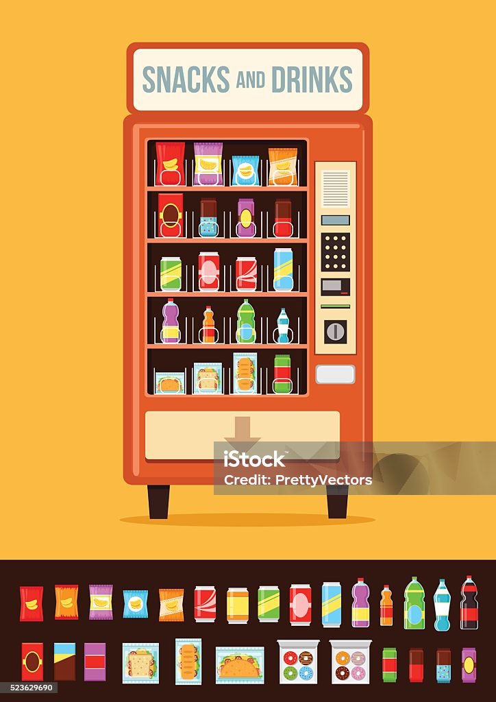 Mesin Penjual Otomatis Dengan Makanan Ilustrasi Kartun Datar Vektor ... Mesin Penjual Otomatis Dengan Makanan Ilustrasi Kartun Datar Vektor ...