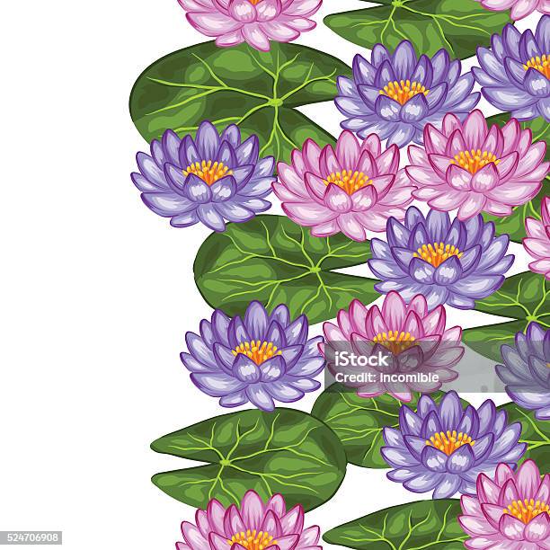 Natural Seamless Border With Lotus Flowers And Leaves Background Made