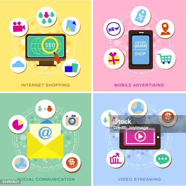 Desain Datar Untuk Ikon Ecommerce Ditetapkan Ilustrasi Stok Unduh