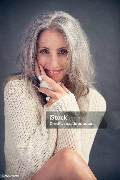 Aging Gracefully Beautiful Mature Woman With Silver Hair Portrait Stock