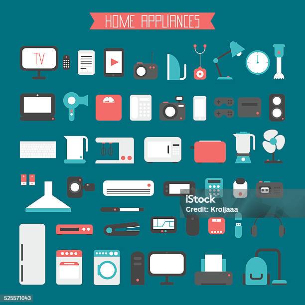 Set Of Electronic Devices And Home Appliances Colorful Icons向量圖形及更多一組物體