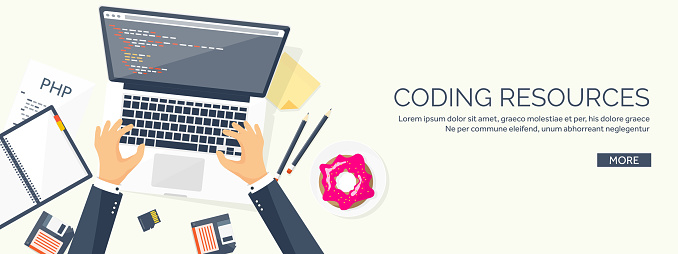 Programmingcoding Flat Computing Background Code Hardwaresoftware Web Development Stock