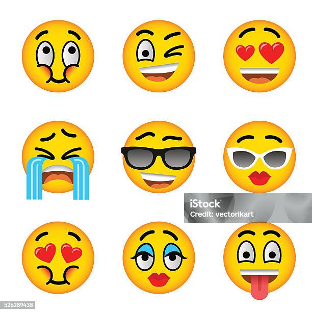 Smiley Face Emoji Flat Vector Icons Set向量圖形及更多卡通圖片 卡通 吉祥物 吐舌頭 Istock