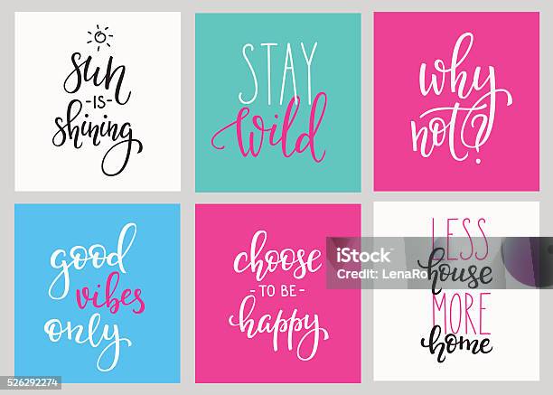 Lettering Vector Postcard Quotes Set向量圖形及更多quotation Text圖片