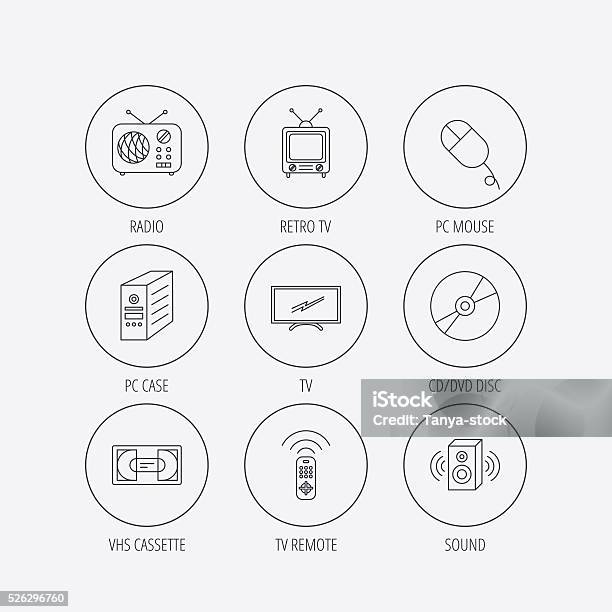 Retro Tv Radio And Dvd Disc Icons向量圖形及更多器材圖片 器材 外型 技術 Istock