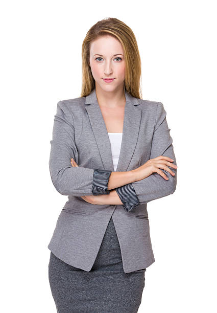 520 Portrait Of Smiling Business Woman With Folded Hands Isolated On