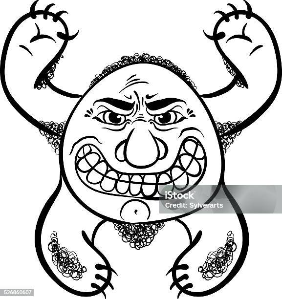 Angry 말풍선이 있는 몬스터 검은색과 흰색선 벡터 일러스트레이션 갈고리 발톱에 대한 스톡 벡터 아트 및 기타 이미지