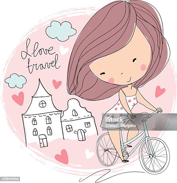 Ilustración De Chica En Bicicleta Y Más Vectores Libres De Derechos De