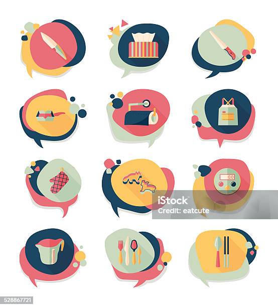 Kitchenware Bubble Speech Flat Banner Design Background Set Eps Stock
