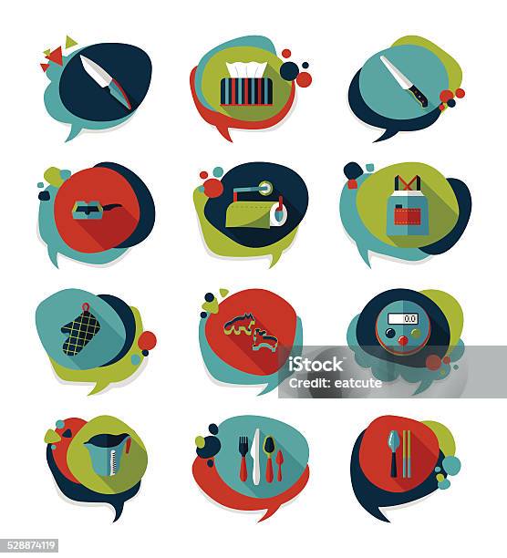 Kitchenware Bubble Speech Flat Banner Design Background Set Eps Stock