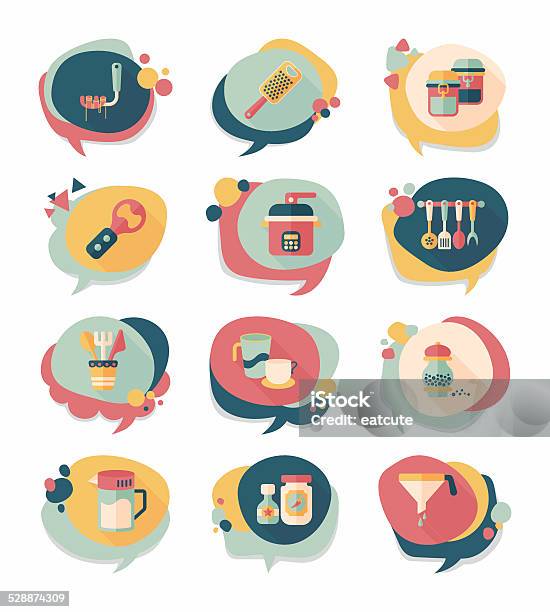 Kitchenware Bubble Speech Flat Banner Design Background Set Eps向量圖形及更多匙