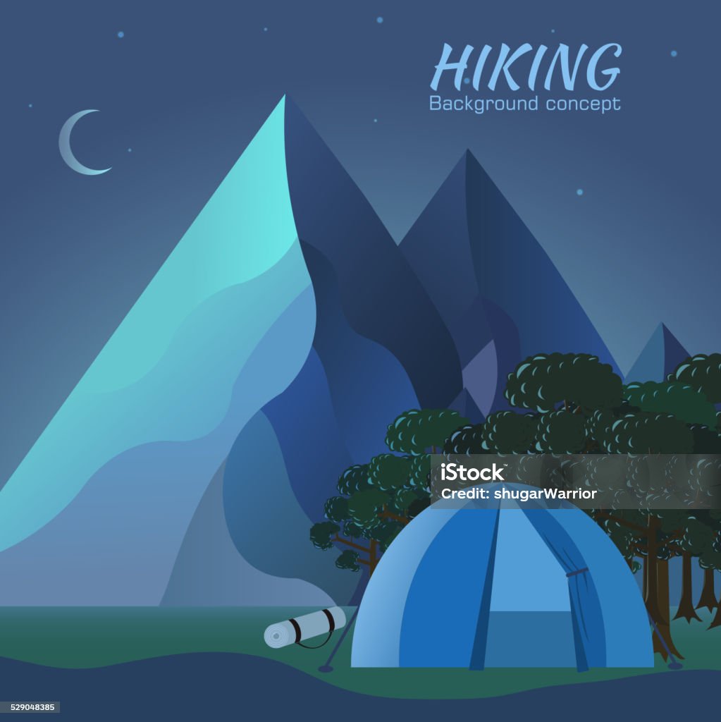 Flat Colorful Vector Night Tourism Camping Seticons Background Concept