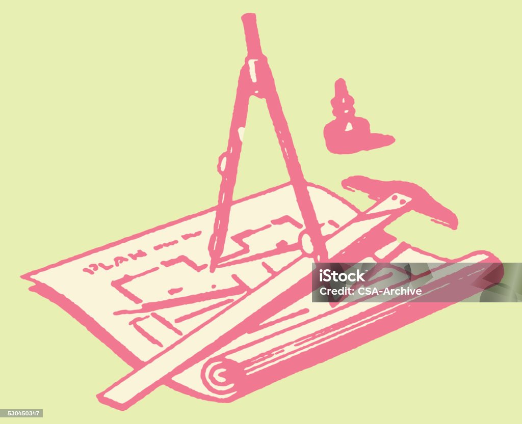 Plans Compass Ruler And Ink Stock Illustration Download Image Now Blueprint Architect Pop