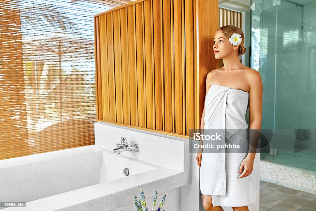 Woman Spa Body Care Treatment Flower Rose Bath Beauty Skincare Stock
