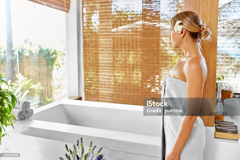 Woman Spa Body Care Treatment Flower Rose Bath Beauty Skincare Stock
