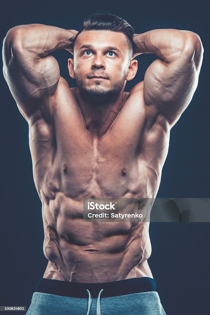 Strong Athletic Man Fitness Model Torso Showing Six Pack Abs Stock