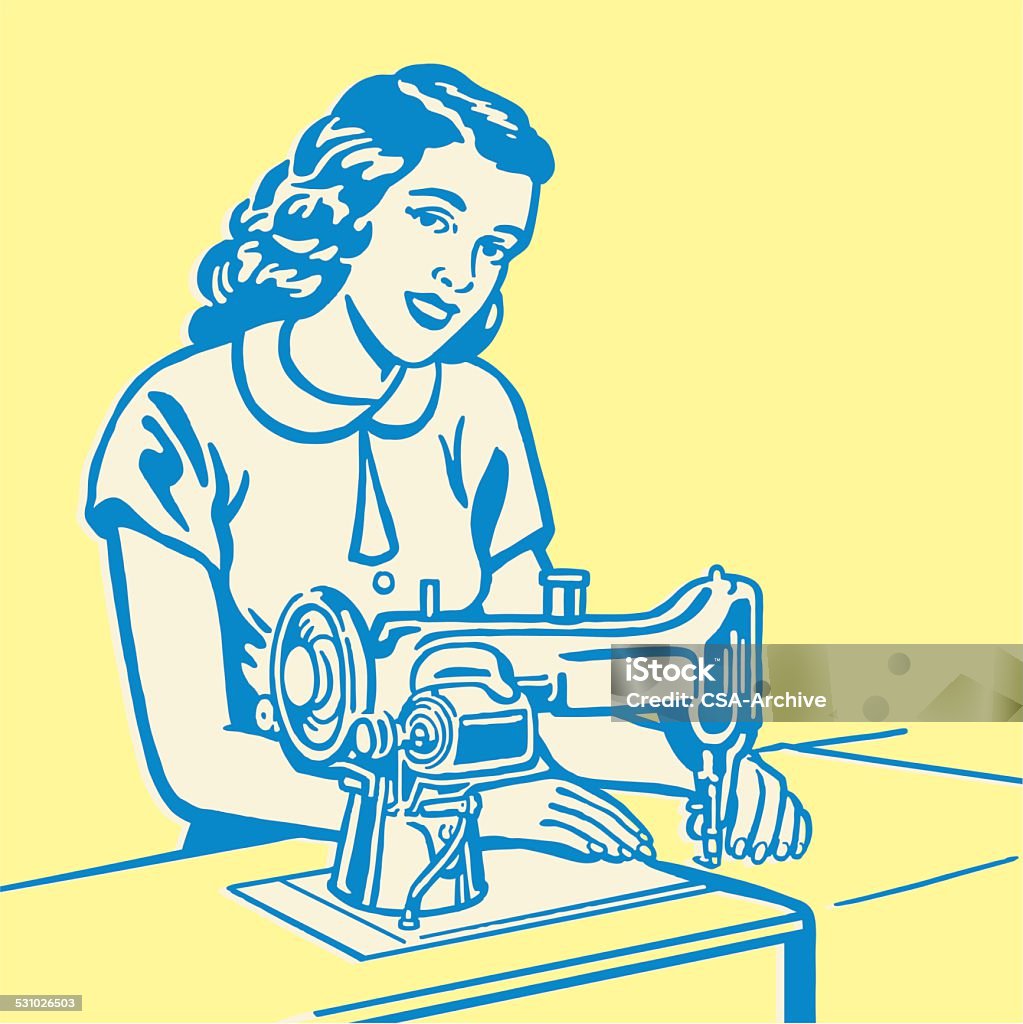 Woman Using Sewing Machine Stock Illustration Download Image Now