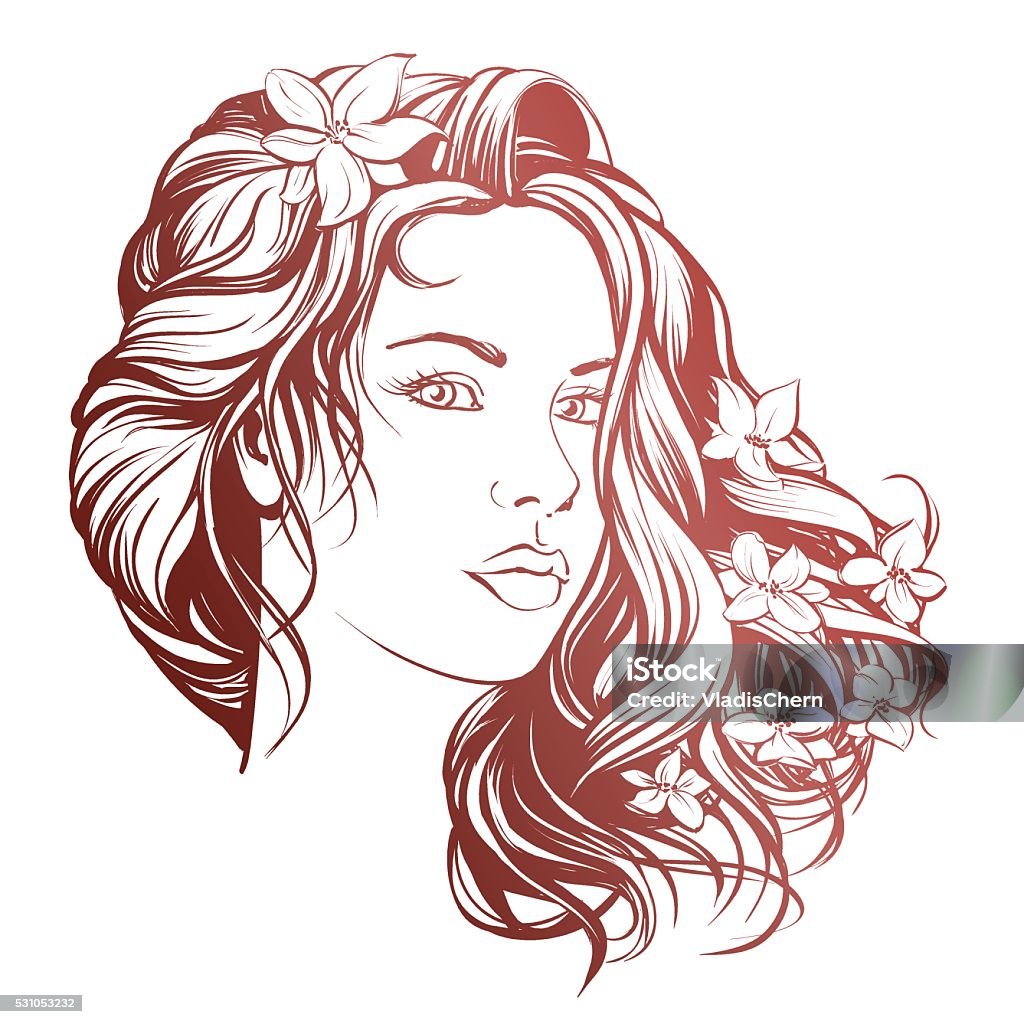 Ilustración De Bella Mujer Cara Dibujado A Mano Ilustración De Vectores
