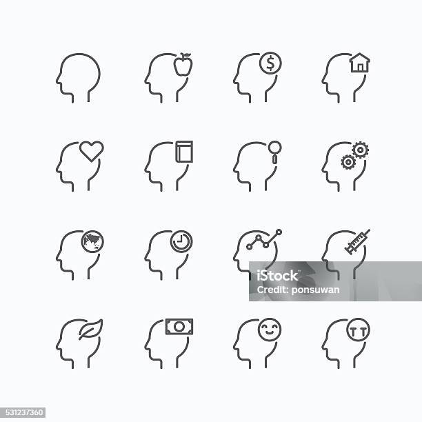 Head Silhouette Icons Flat Line Think Concept Design Vector Set向量圖形及更多一