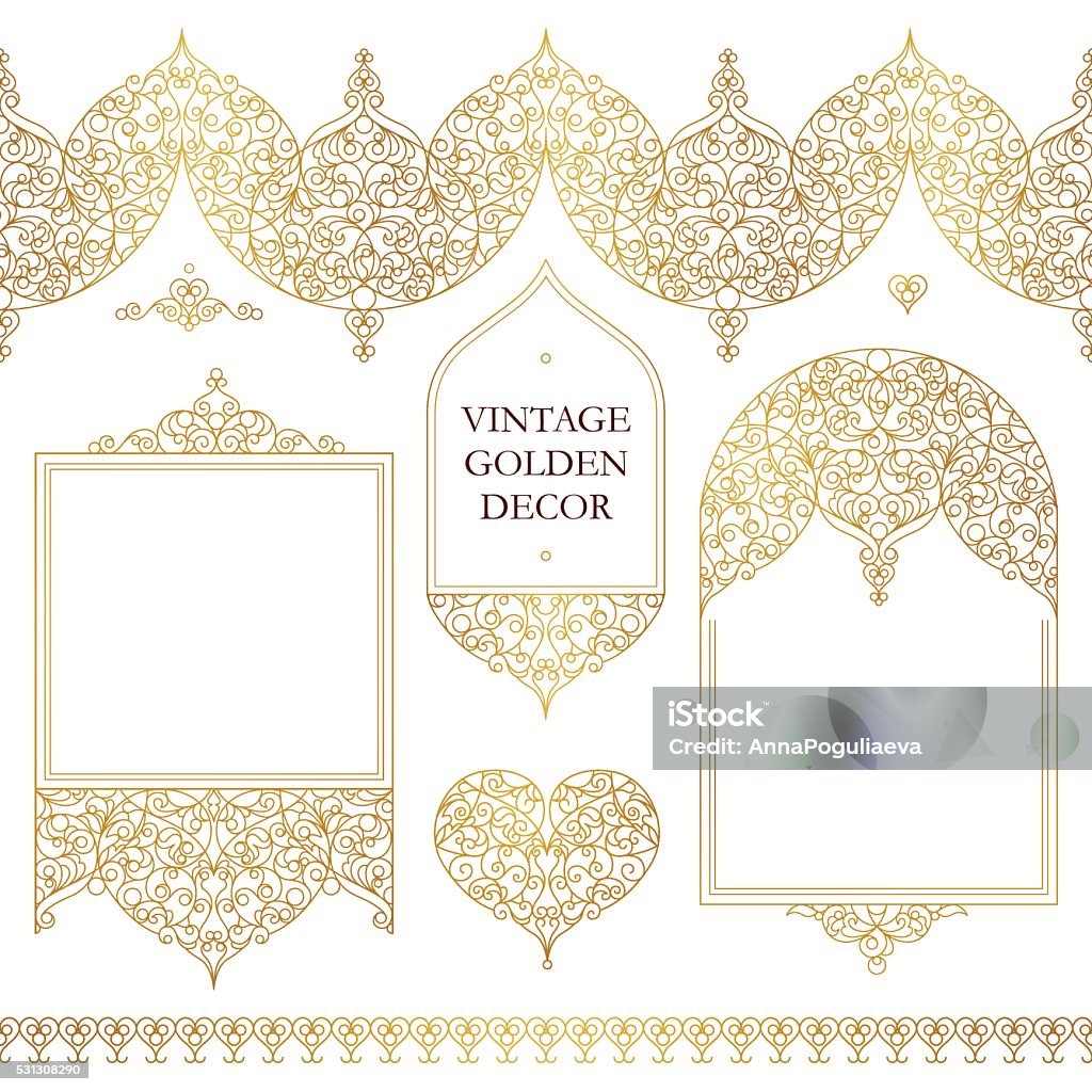 Vector Set Of Line Art Frames Seamless Border Stock Illustration