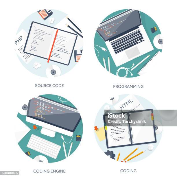 Programming Coding Flat Computing Background Code Hardware Software Web Development Stock