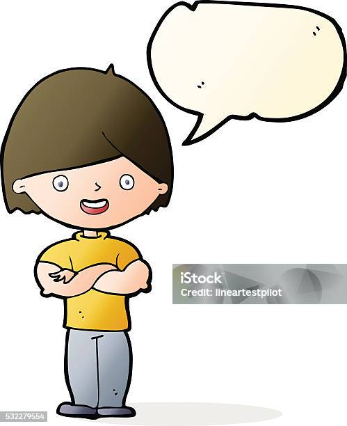 Cartoon Man With Crossed Arms With Speech Bubble向量圖形及更多兒童圖片 兒童 剪貼畫
