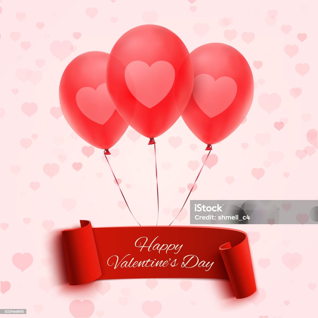 Spanduk Selamat Hari Valentine Dengan Tiga Balon Ilustrasi Stok Unduh