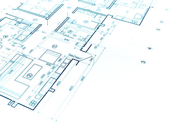 Blueprints background with technical drawing of construction pla ...