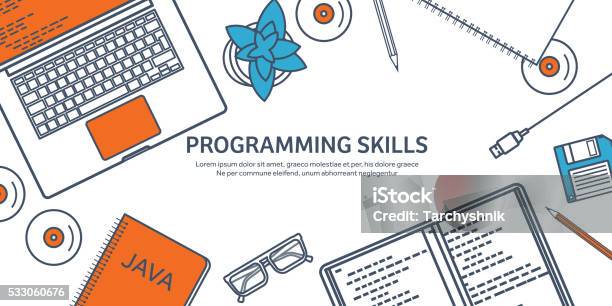 Lined Programmingcoding Outline Flat Computing Background Code Hardwaresoftware Stock