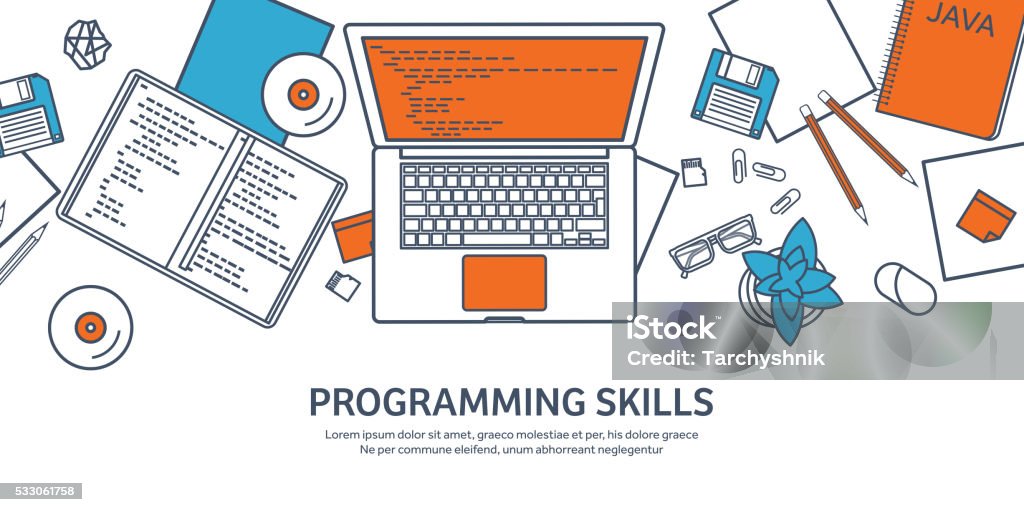 Lined Programmingcoding Outline Flat Computing Background Code Hardwaresoftware Stock