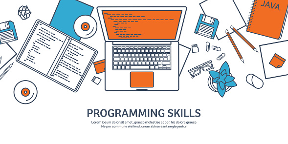 Lined Programmingcoding Outline Flat Computing Background Code Hardwaresoftware Stock