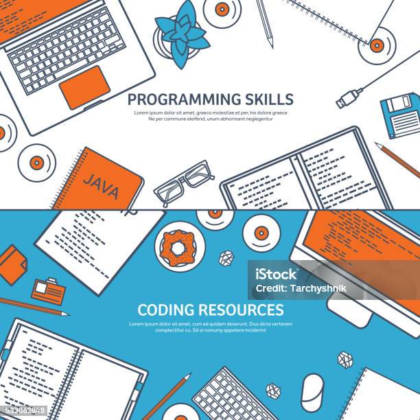 Lined Programming Coding Outline Flat Computing Background Code Hardware Software Stock
