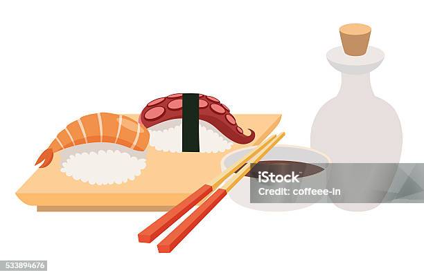 Ilustrasi Vektor Sashimi Dan Sumpit Sushi Dan Vecto Kecap Ilustrasi