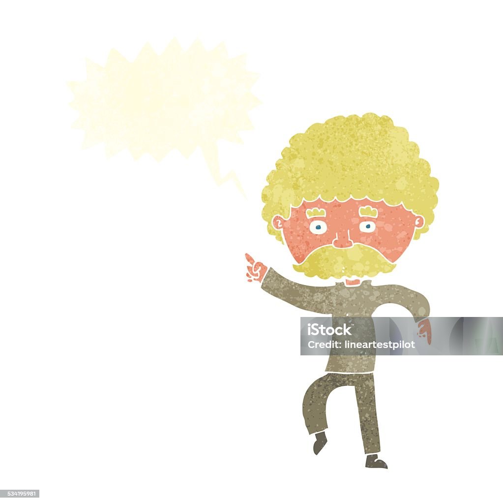 Cartoon Seventies Style Man Disco Dancing With Speech Bubble Stock
