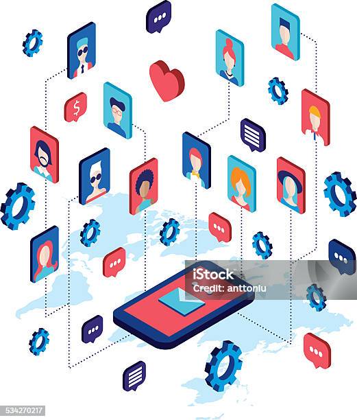Jejaring Sosial Dan Konsep Teknologi Desain Isometrik Datar Modern